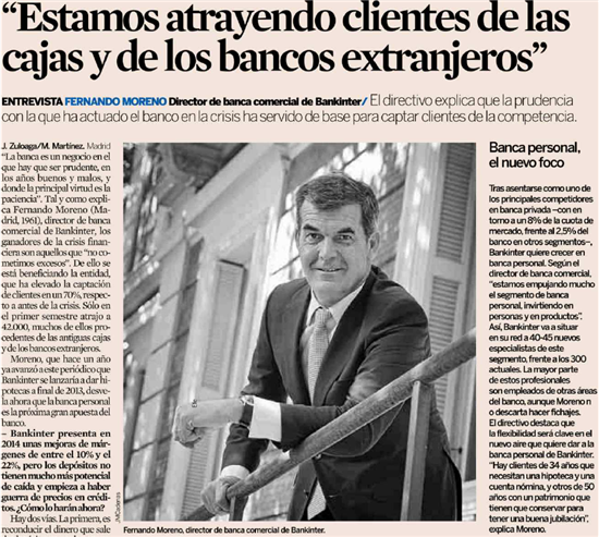 Fernando Moreno, director de banca comercial de Bankinter, en Expansión ...